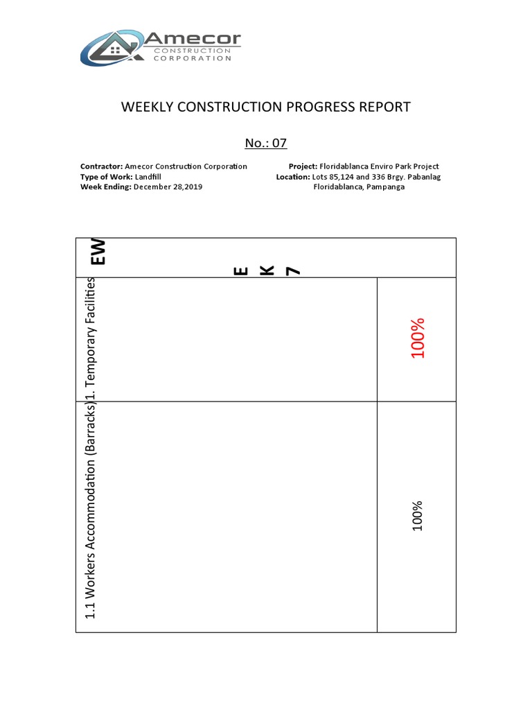 Weekly Progress Report: Floridablanca Project | PDF