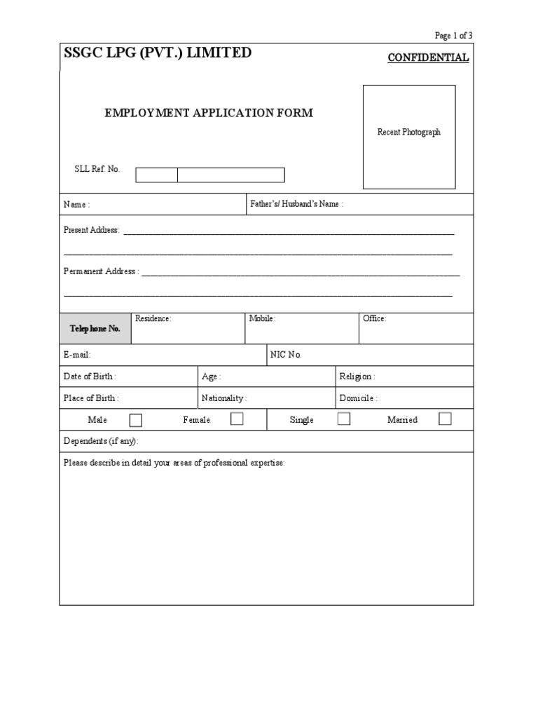 SSGC LPG (PVT.) Limited: Employment Application Form | PDF | Employment ...
