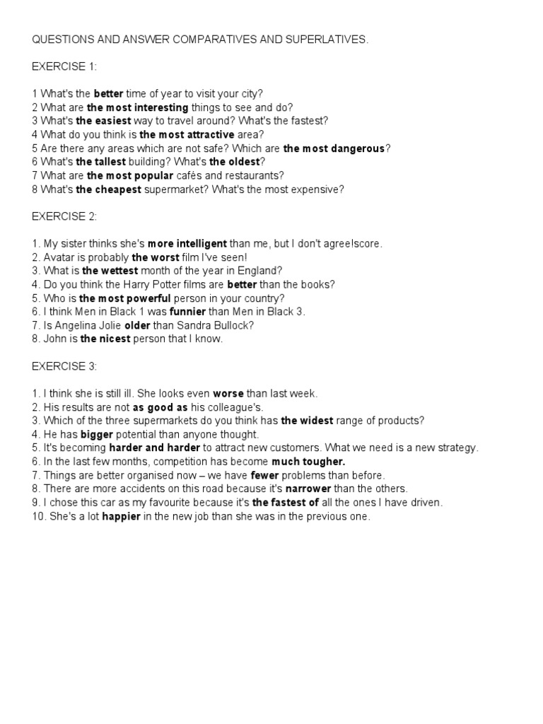 Questions and Answer Comparatives and Superlatives | PDF