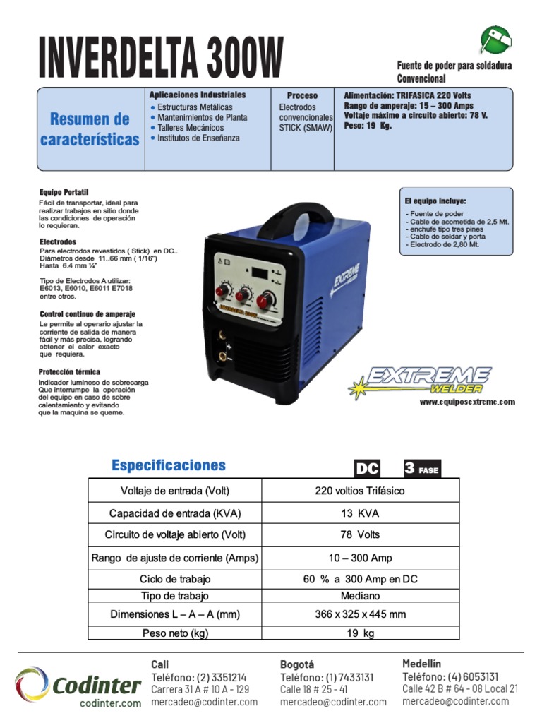 Ficha Tecnica Maquina Soldar Extreme Inverdelta 300w Co | PDF