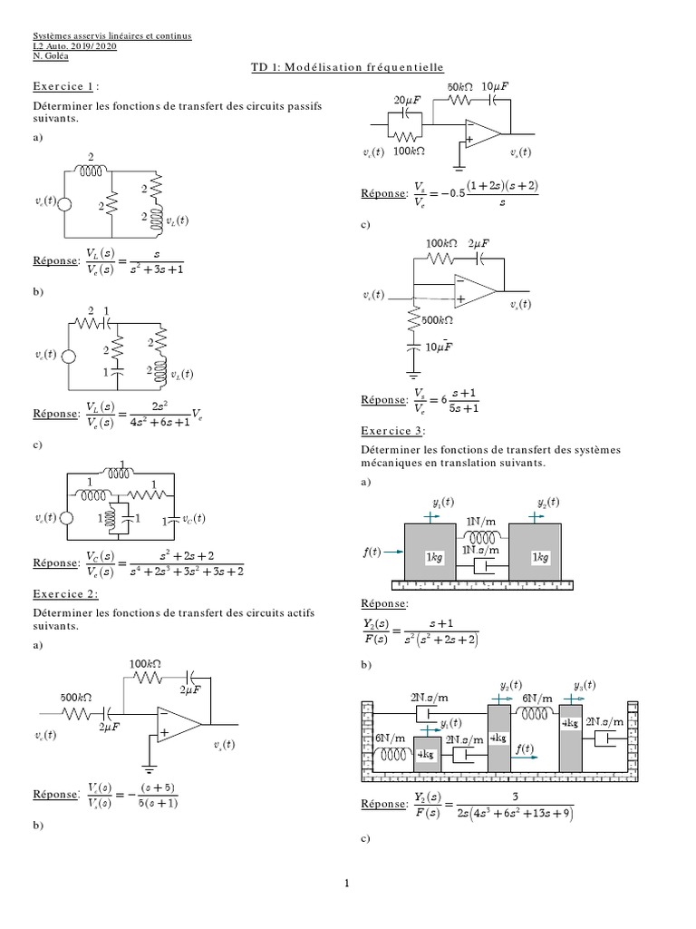 td1 Modélisation-Fréquentielle | PDF | Théorie du contrôle | Mécanique des fluides