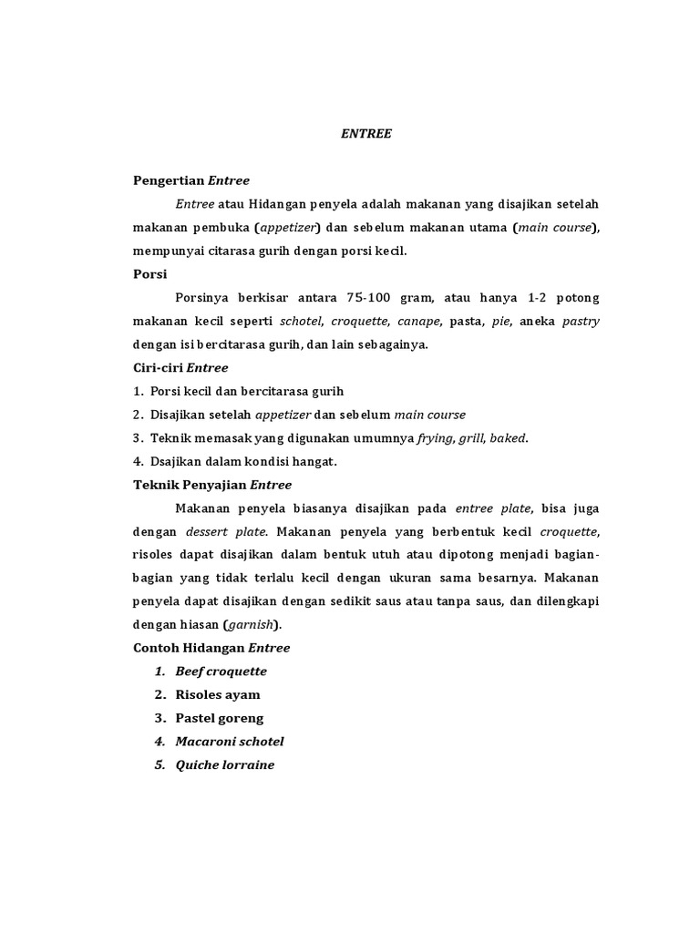 Pengertian dan Contoh Hidangan Entree | PDF | Memasak, Makanan ...