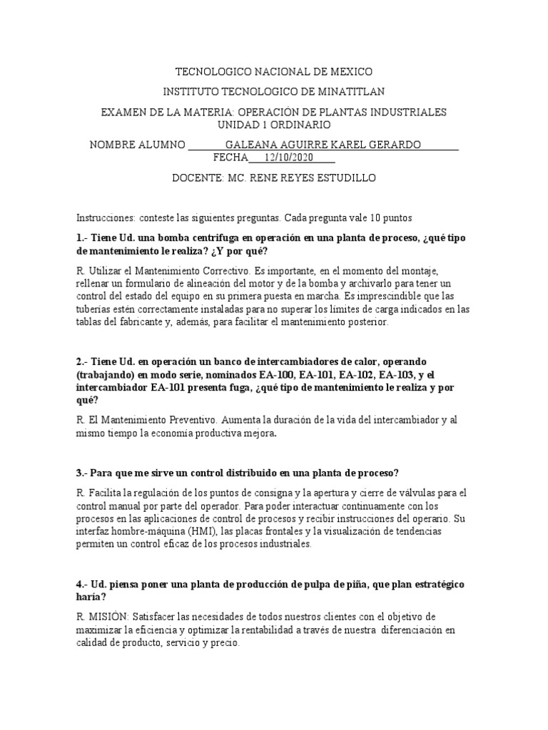 Operacion de Plantas Industriales - Galeana Aguirre Karel Gerardo ...