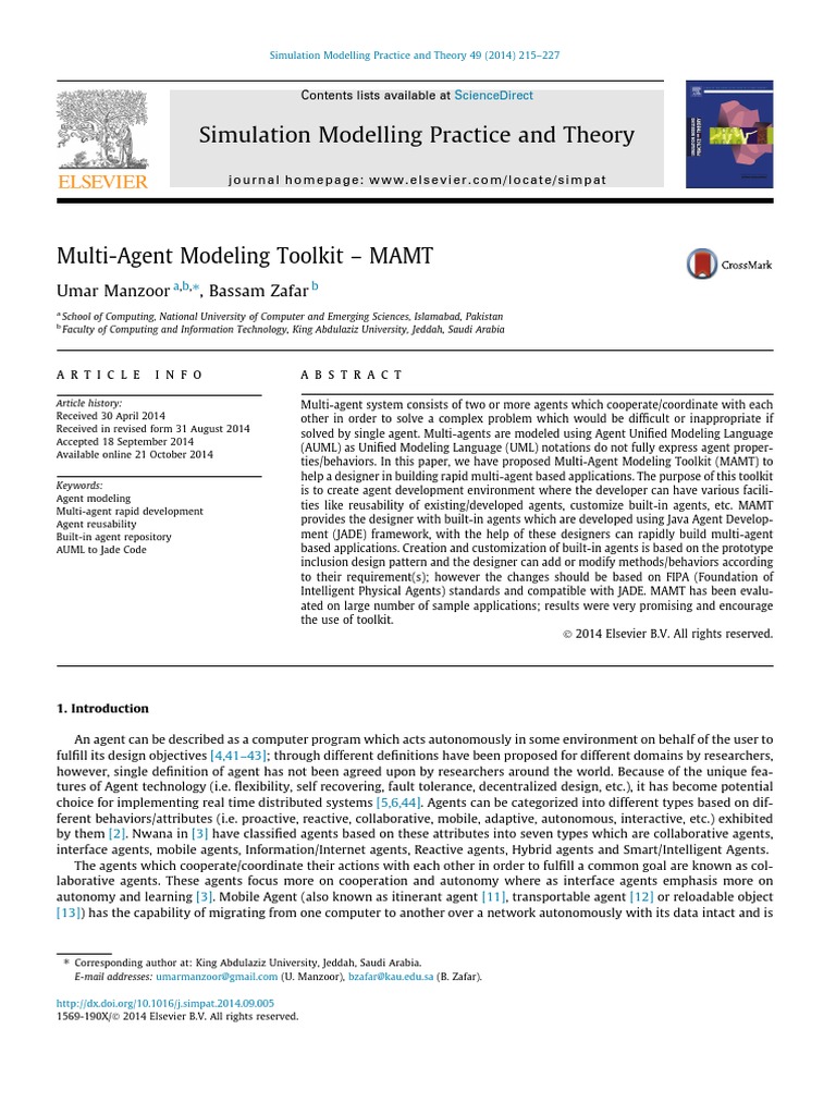 Multi-Agent Modeling Toolkit - MAMT | PDF | Agent Based Model | Unified ...