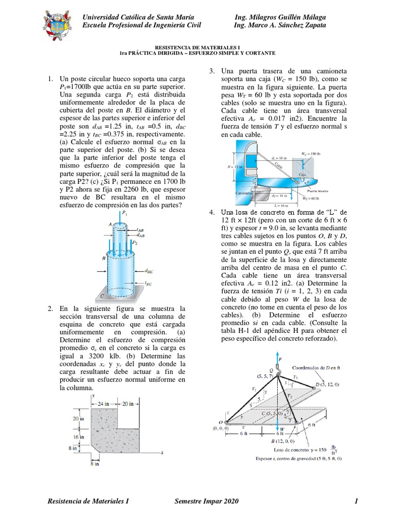 1ra Practica Calculo de Esfuerzo Simple y Cortante | PDF | Resistencia ...
