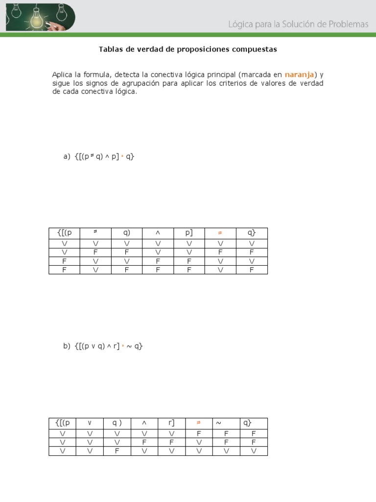 Tablas de Verdad para Proposiciones | PDF