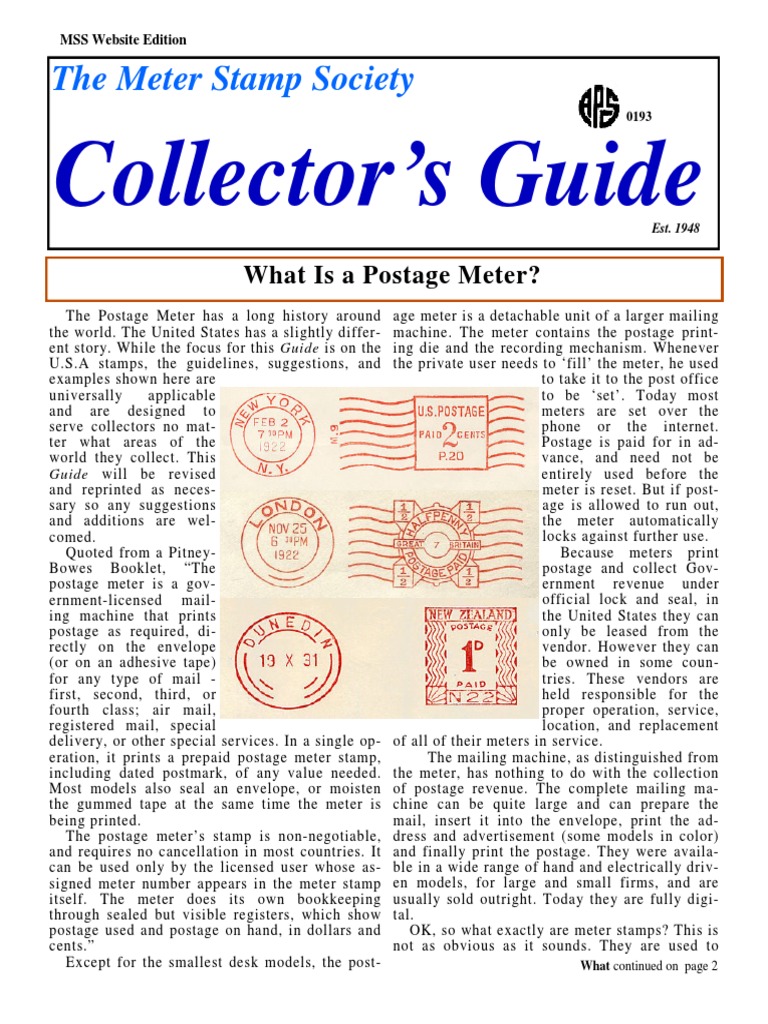 Meter Stamp Society Collector's Guide explores history of postage ...