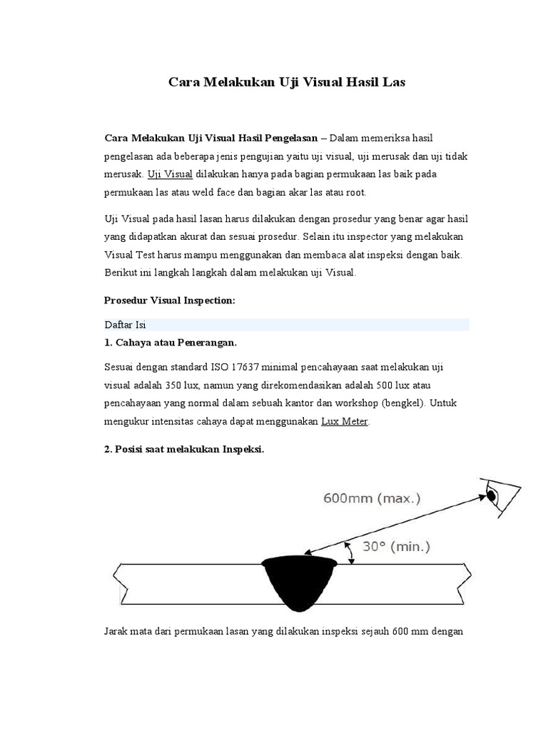 Cara Melakukan Uji Visual Hasil Las | PDF | Teknologi & Rekayasa