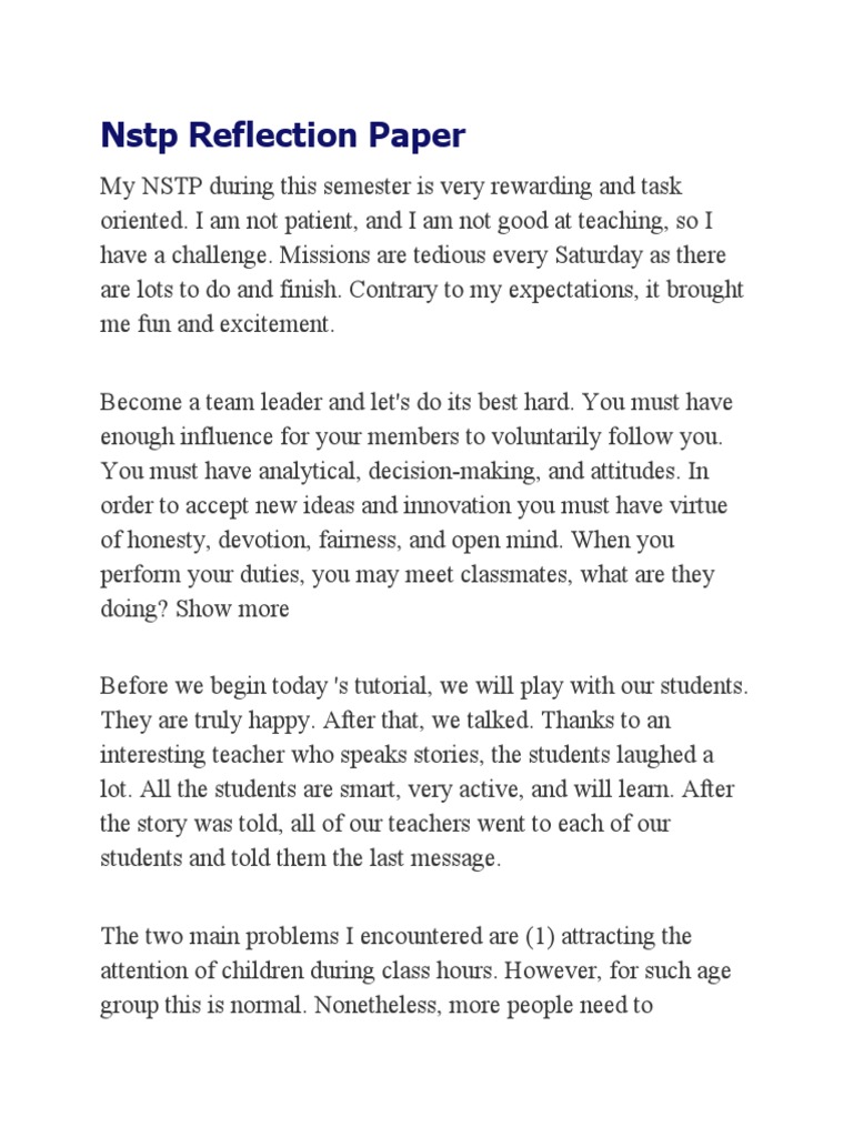 NSTP Reflection Paper | PDF | Behavior Modification | Behavioural Sciences