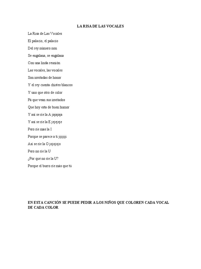 Canciones Infantiles y Vocales | PDF