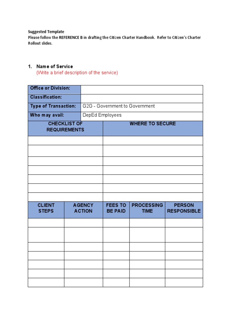Template For Citizen's Charter | PDF