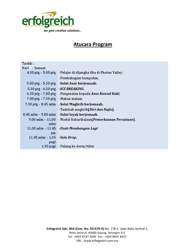 Contoh Tentatif Program 3H2M | PDF