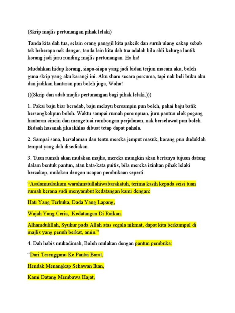 Skrip Majlis Pertunangan Pihak Lelaki | PDF