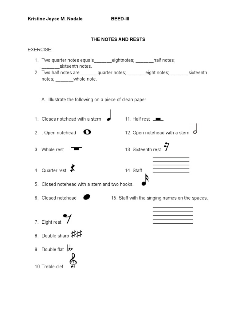 Notes and Rests Exercise Worksheet | PDF | Foreign Language Studies | Art