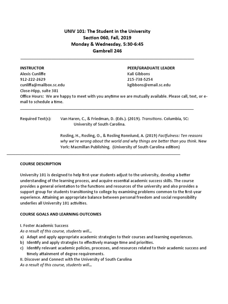 UNIV 101 Course Overview and Goals | PDF | Essays | Academic Integrity