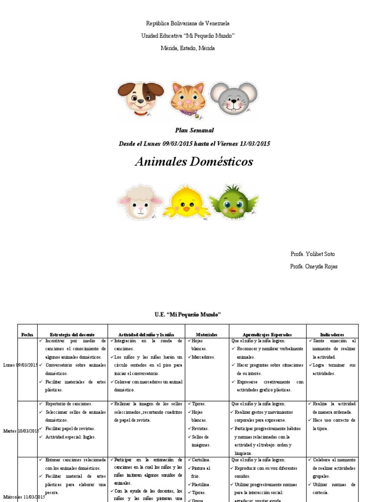Planificacion ANIMALES DOMESTICOS. | PDF | Conceptos psicologicos ...
