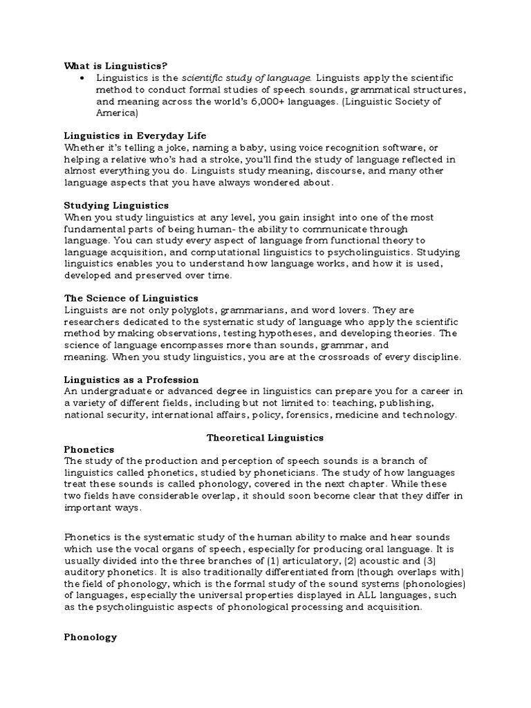 Introduction To Linguistics | PDF | Linguistics | Phonology