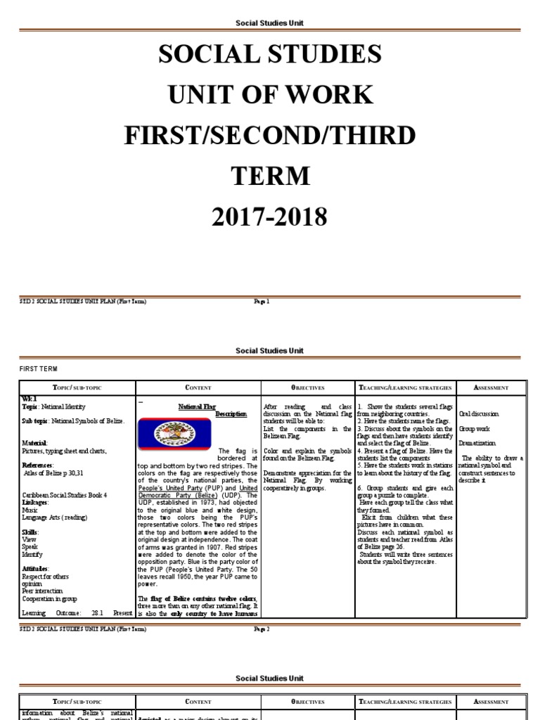 Social Studies Unit of Work First/Second/Third Term 2017-2018 | PDF ...