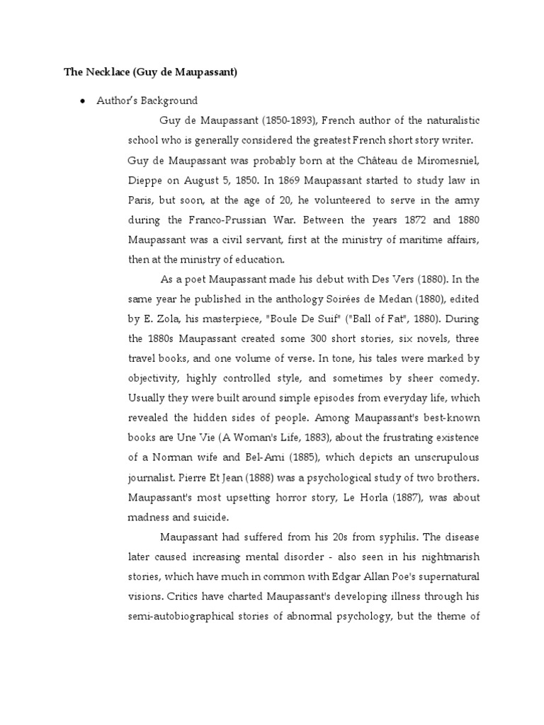 The Necklace (Guy de Maupassant) | PDF | Guy De Maupassant