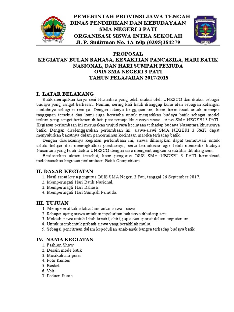 PROPOSAL Hari Batik | PDF | Perjalanan