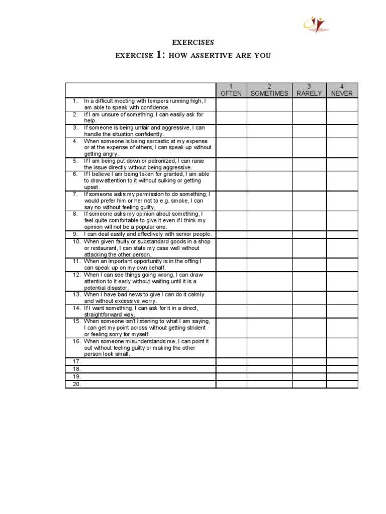 Assertiveness Training - Exercise | PDF | Thought | Emotions