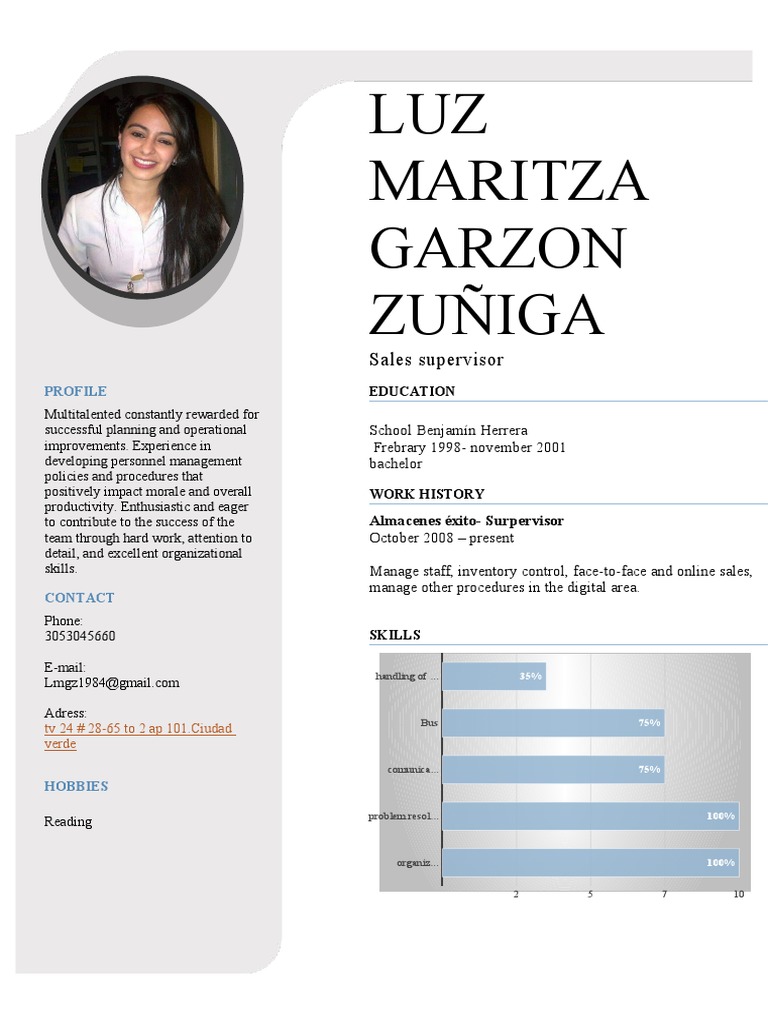 LUZ Maritza Garzon Zuñiga: Sales Supervisor | PDF