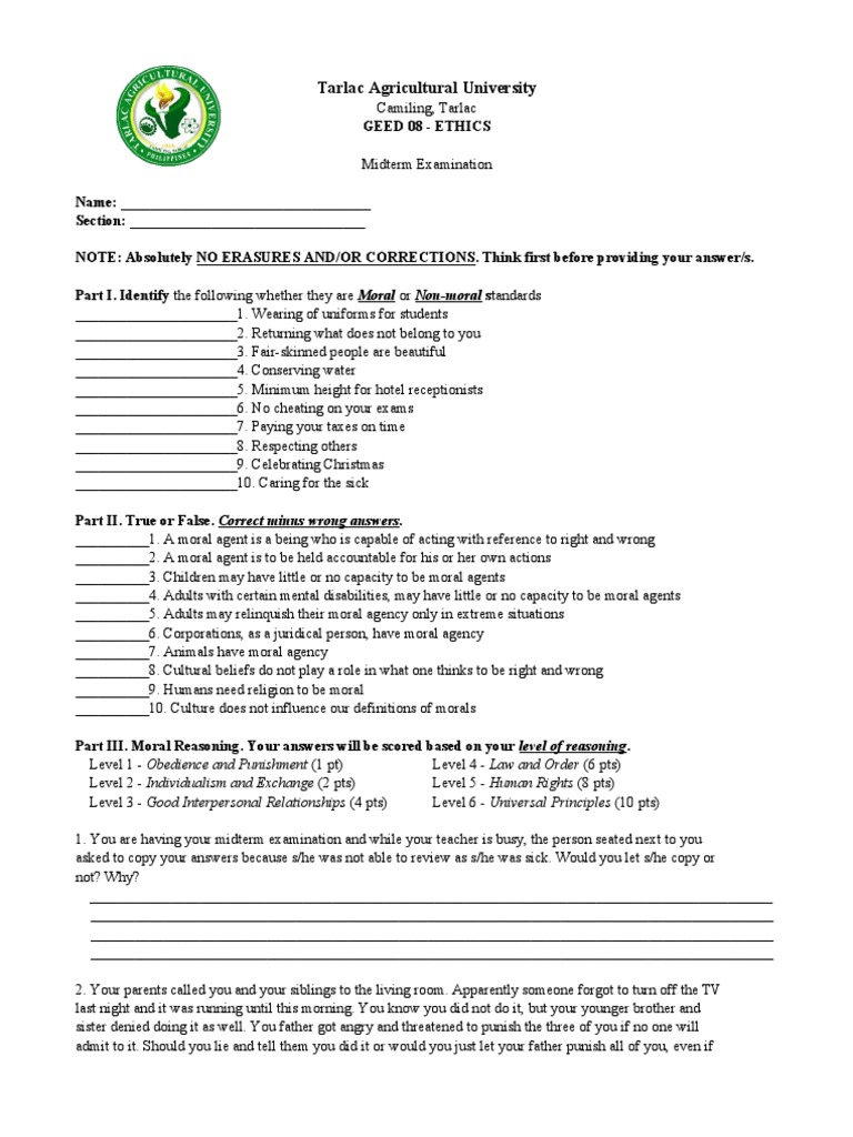 Midterm Exam - Ethics 2020 | PDF | Utilitarianism | Morality