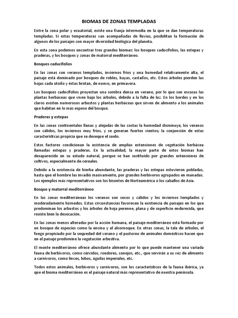 Biomas de Zonas Templadas | PDF | Los bosques | Clima templado