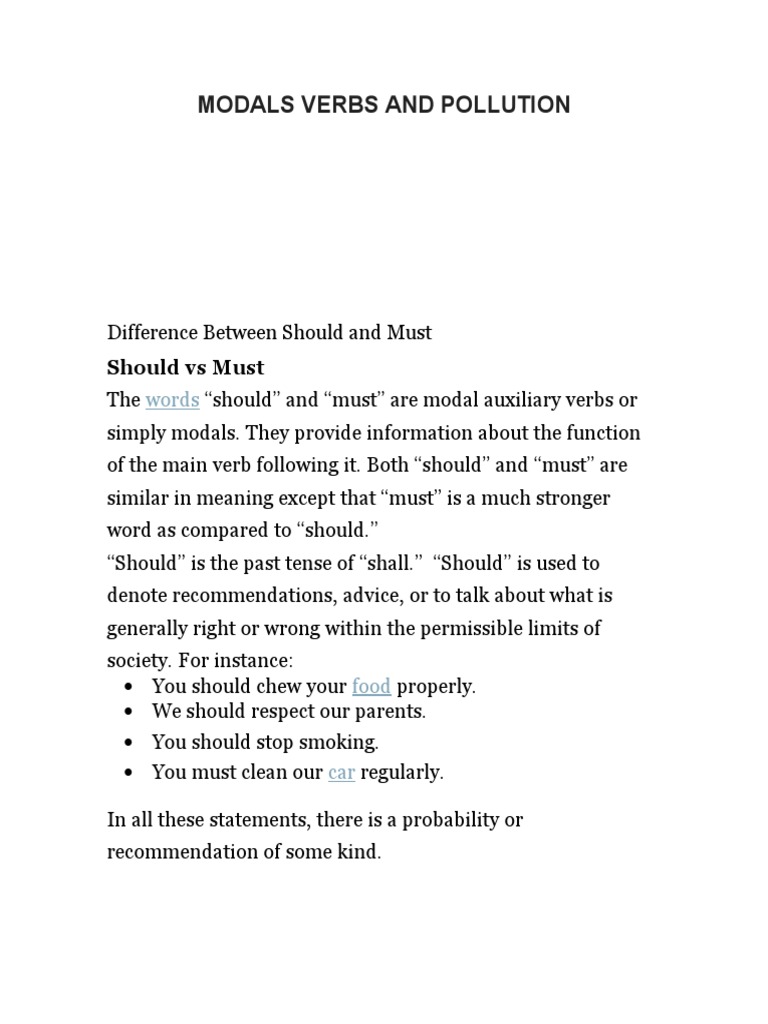 Modals Verbs and Pollution | PDF | Verb | Semiotics