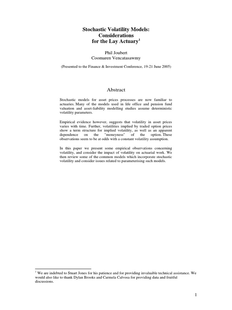 Understanding Stochastic Volatility Models Key Concepts For Actuaries