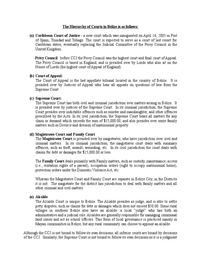 Overview of Belize's Court Hierarchy | PDF | Supreme Courts | Magistrate