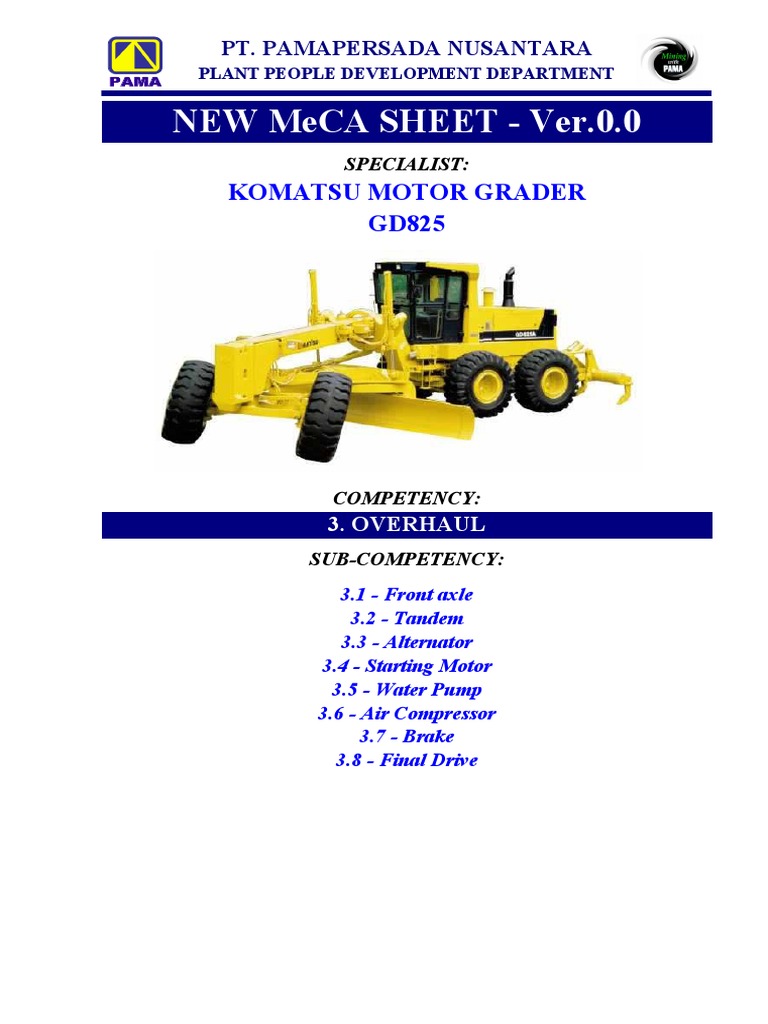 New Meca Sheet - Ver.0.0: Komatsu Motor Grader Gd825 | PDF | Gear | Axle