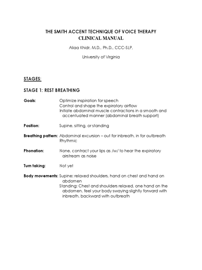 The Smith Accent Technique of Voice Therapy Clinical Manual: Goals ...