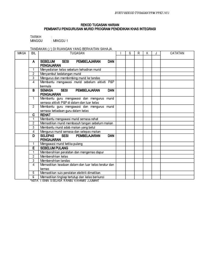 Buku Rekod Tugasan PPKI 2021 | PDF