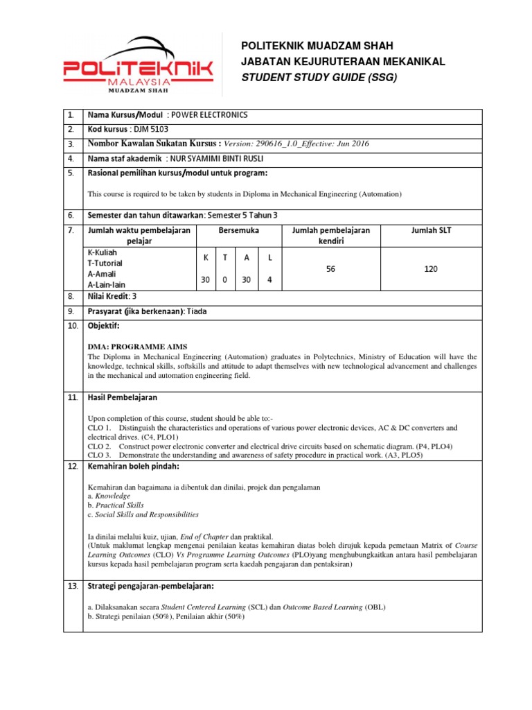 SSG Course Outline DJM 5103 | PDF | Power Inverter | Power Electronics