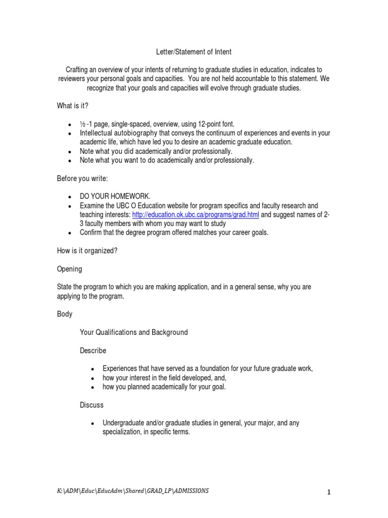 Letter Statement of Intent | PDF | Graduate School | Academia