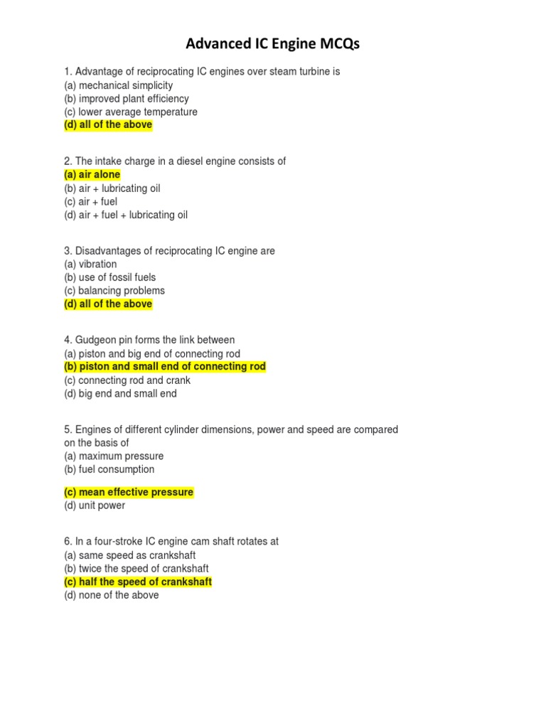 AICE MCQs Merged | PDF | Internal Combustion Engine | Fuel Injection