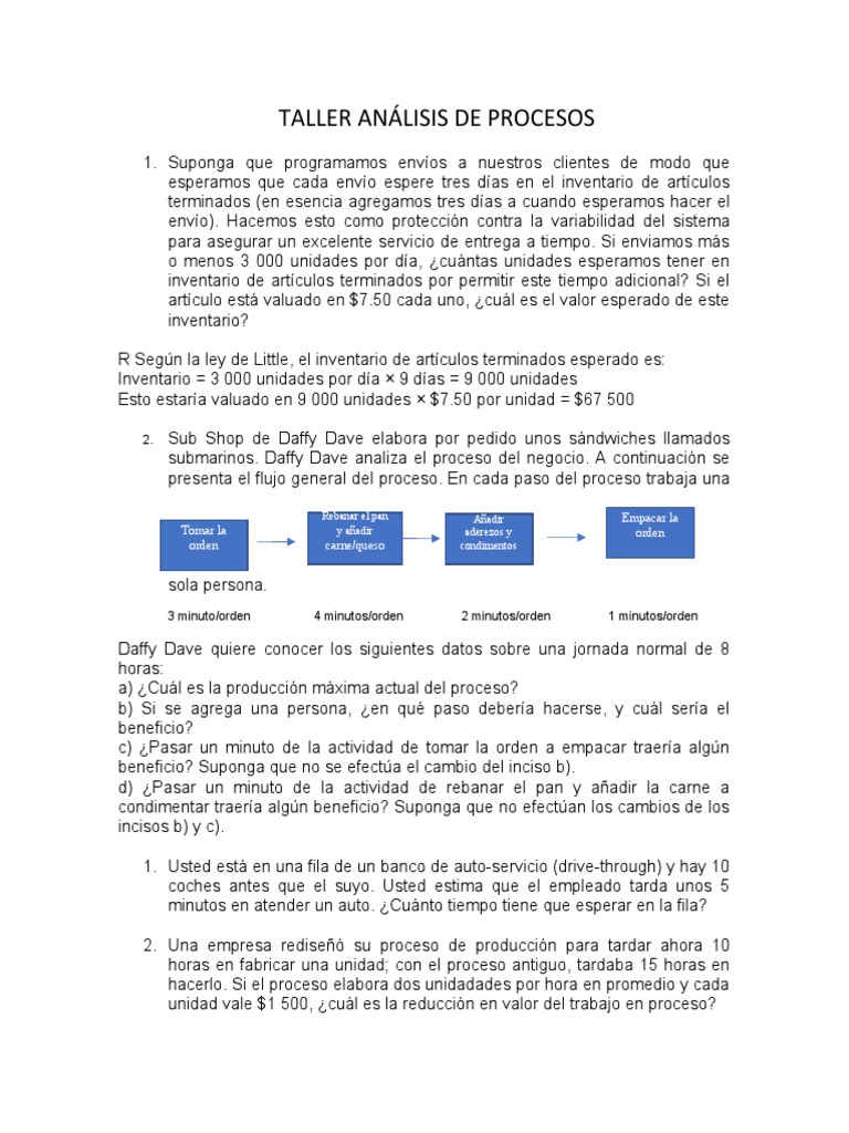 Taller Análisis De Procesos 2 Pdf Inventario Unidad Central De