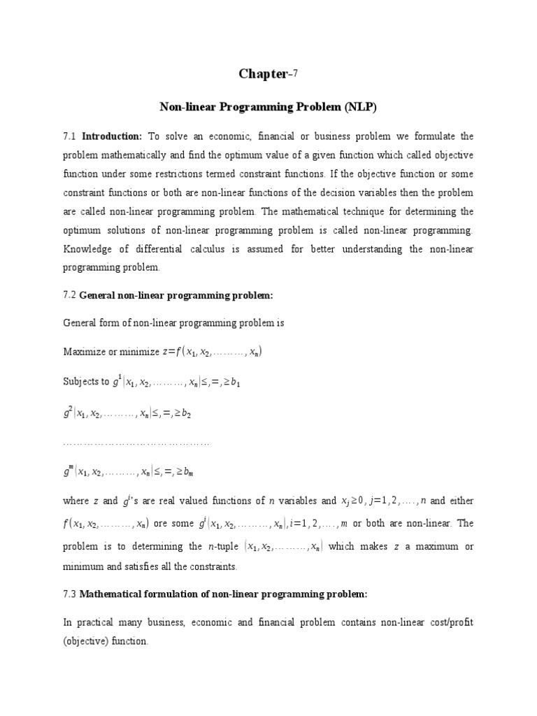 Chapter-: Non-Linear Programming Problem (NLP) | PDF | Nonlinear Programming | Maxima And Minima