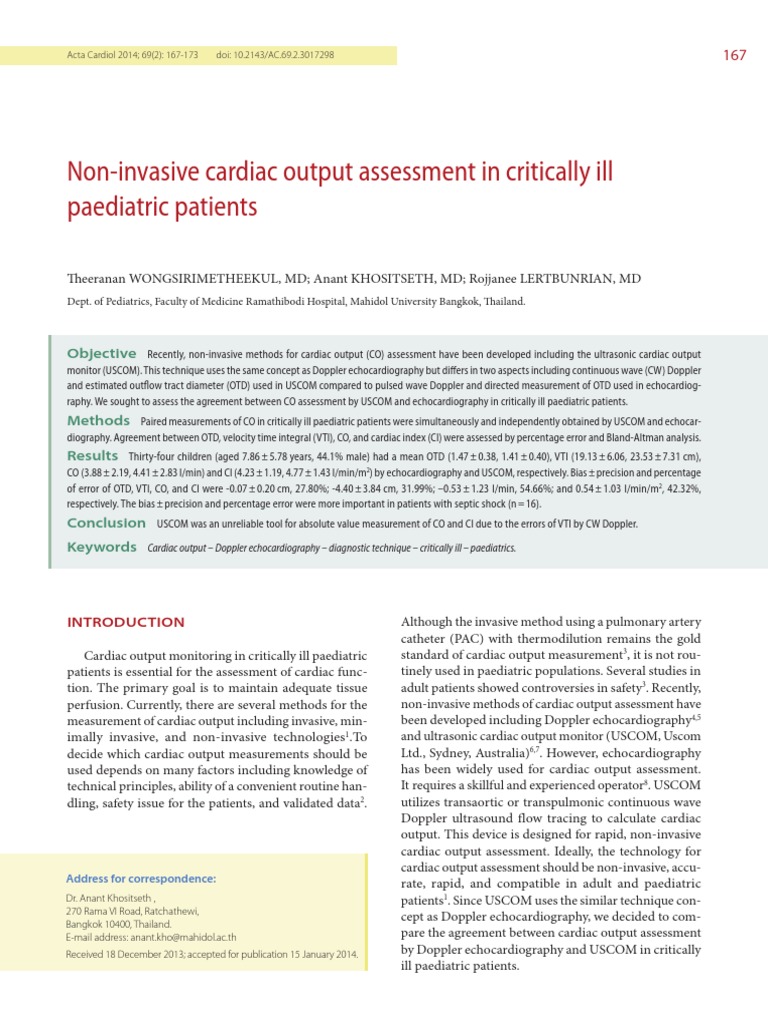 Non-Invasive Cardiac Output Assessment in Critically Ill Paediatric ...