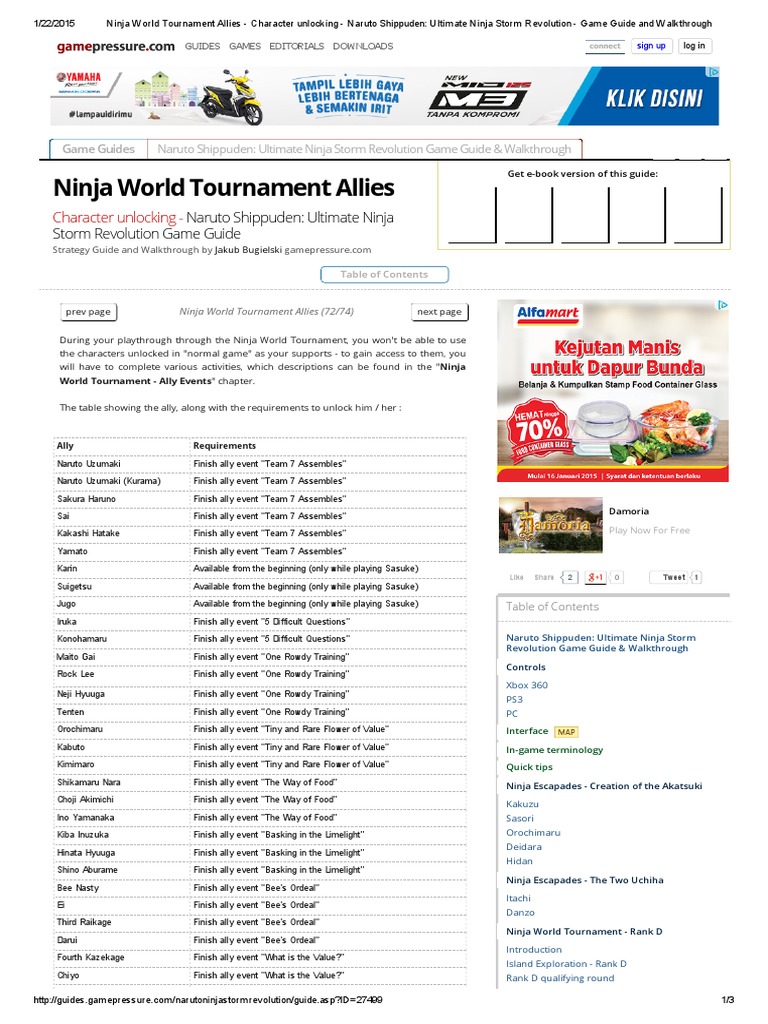 Ninja World Tournament Allies - Character Unlocking - Naruto Shippuden ...