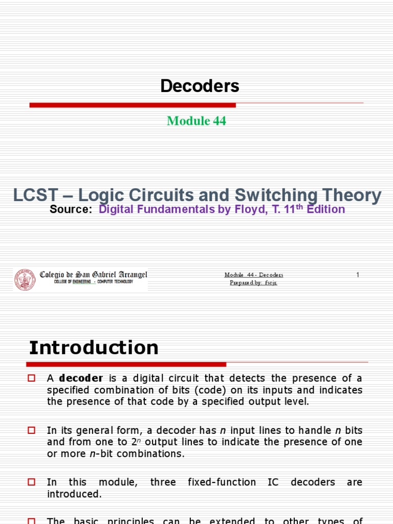 Module 44 Decoders PROF PDF | PDF | Logic Gate | Computer Engineering