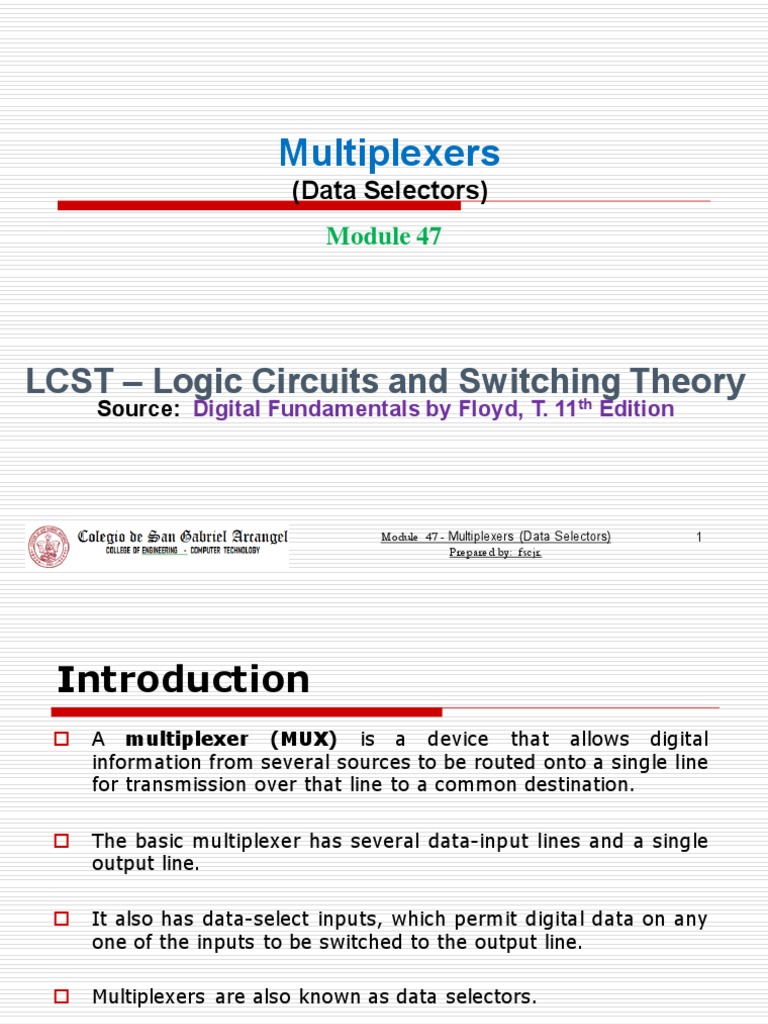 Multiplexers: LCST - Logic Circuits and Switching Theory | PDF | Logic Gate | Electrical Engineering