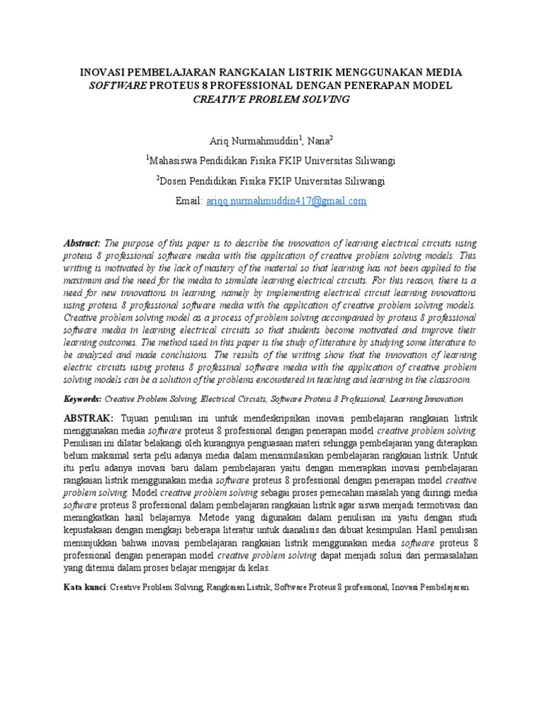 Inovasi Pembelajaran Rangkaian Listrik Menggunakan Media Software Proteus Dengan Penerapan Model ...