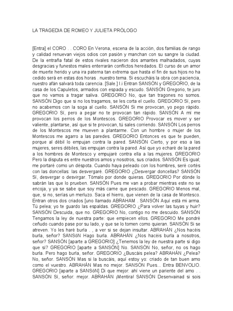 La Tragedia de Romeo y Julieta Prólogo | PDF | Romeo y Julieta | Arsenal La Tragedia de Romeo y Julieta Prólogo | PDF | Romeo y Julieta | Arsenal