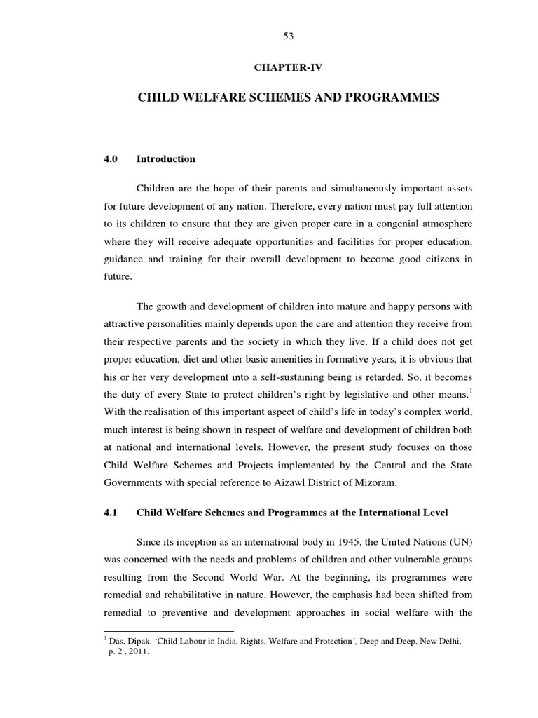 Child Welfare Schemes and Programmes: Chapter-Iv | PDF | Children's ...