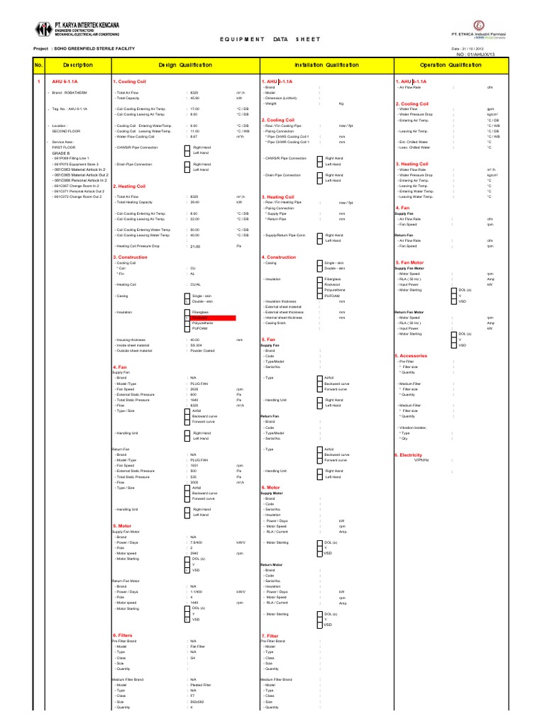 AHU SOHO Qualification | PDF | Heat Exchanger | Pipe (Fluid Conveyance)