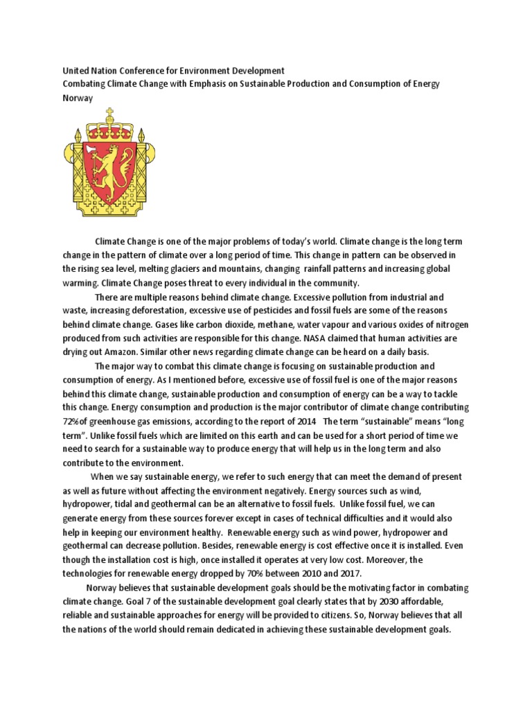 Position Paper MUN (Combating Climate Change With Emphasis On ...