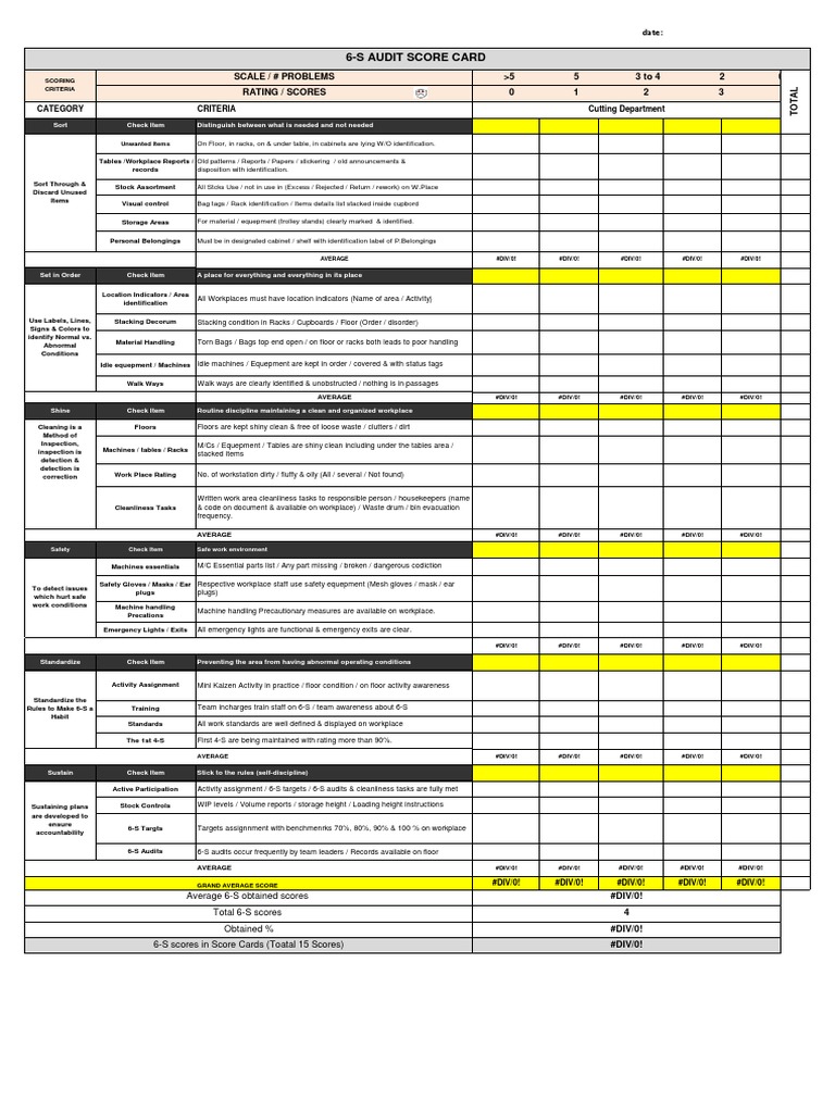 6-S Audit Score Card | PDF | Audit | Safety