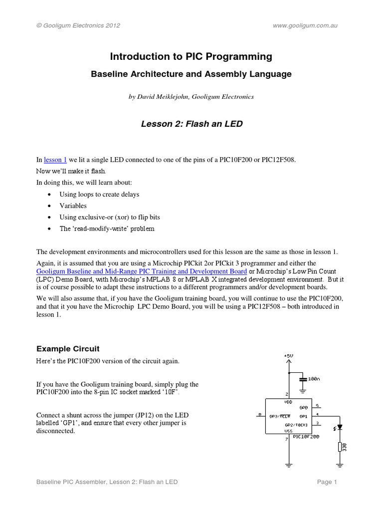 Introduction To PIC Programming: Baseline Architecture and Assembly Language | PDF | Control ...